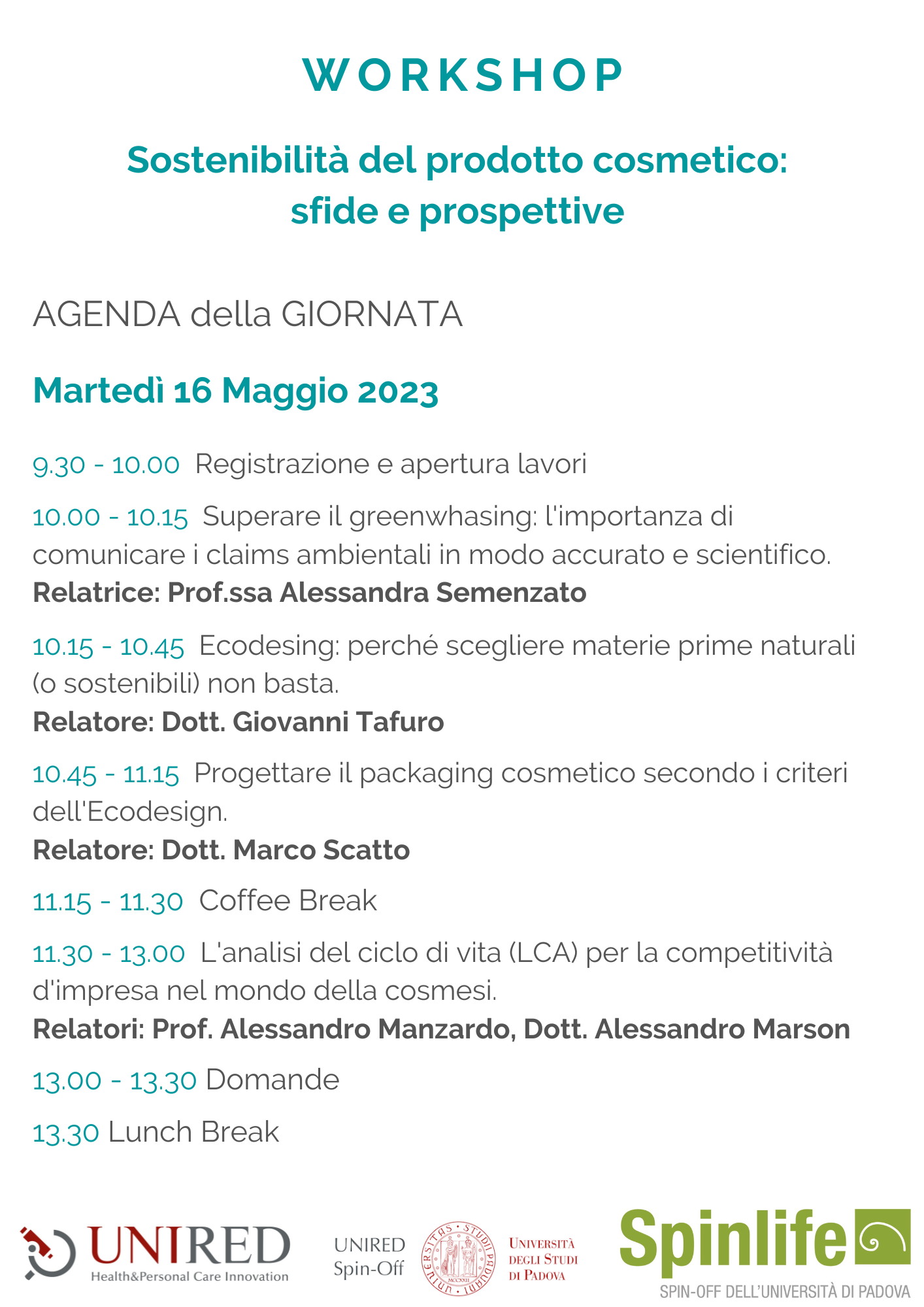 Programma Workshop Sostenibilità - Unired Srl